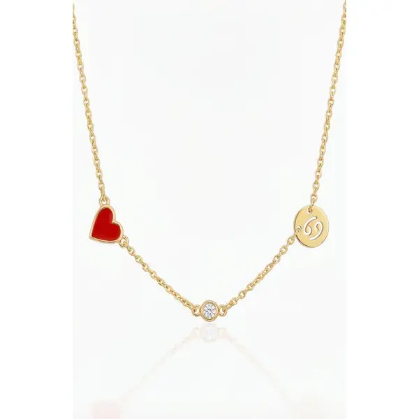 OAK & LUNA Inez Zodiac Sign Necklace With Diamond And Enamel Heart - Cancer
