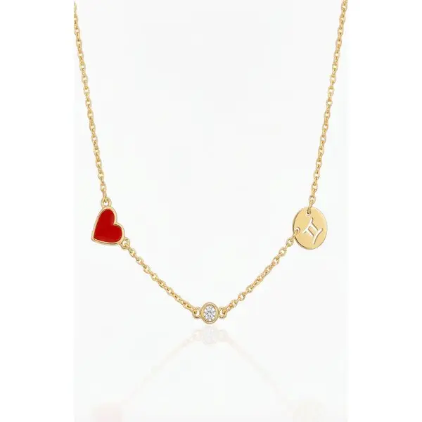 OAK & LUNA Inez Zodiac Sign Necklace With Diamond And Enamel Heart - Gemini