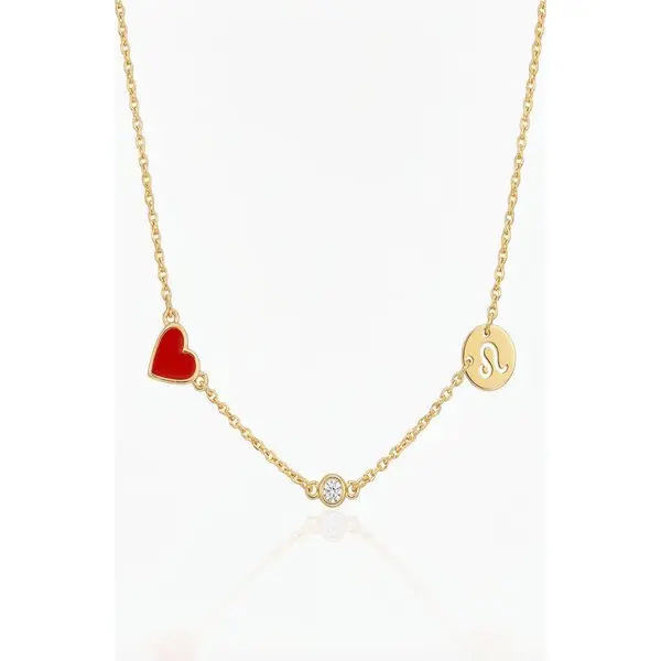 OAK & LUNA Inez Zodiac Sign Necklace With Diamond And Enamel Heart - Leo