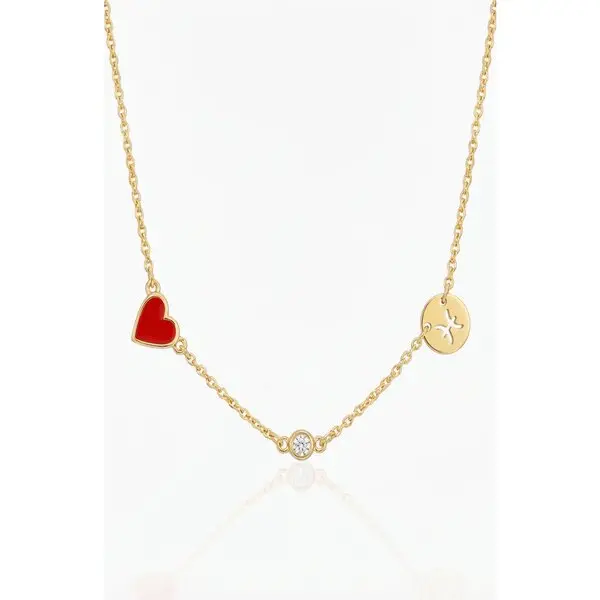 OAK & LUNA Inez Zodiac Sign Necklace With Diamond And Enamel Heart - Pisces