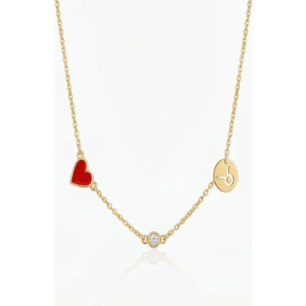 OAK & LUNA Inez Zodiac Sign Necklace With Diamond And Enamel Heart - Taurus