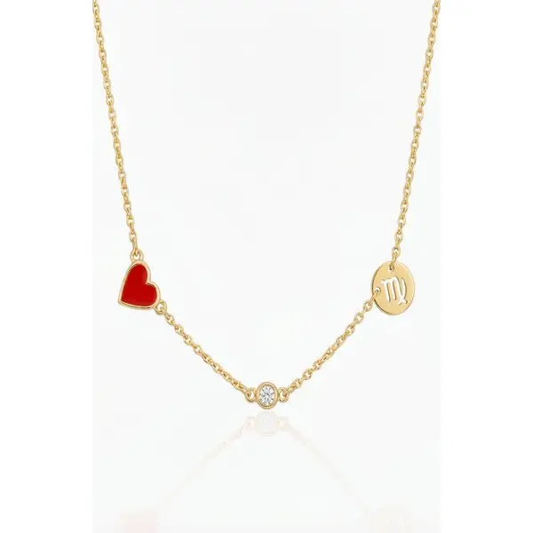 OAK & LUNA Inez Zodiac Sign Necklace With Diamond And Enamel Heart - Virgo