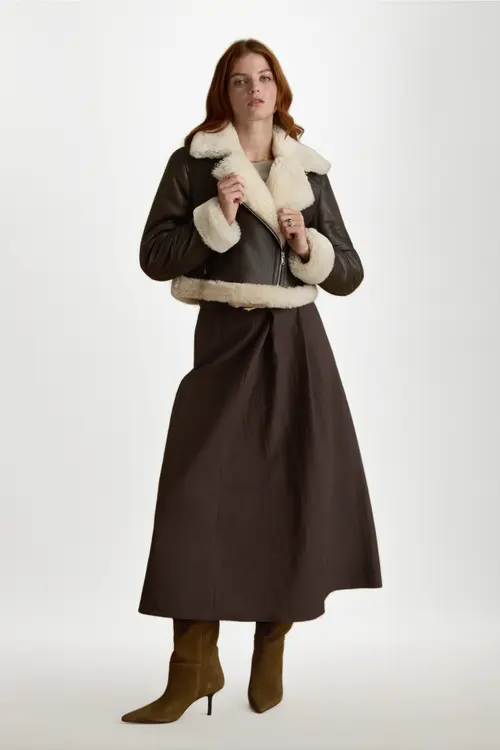 FURNIQ UK Sienna Leather Shearling Cropped Jacket