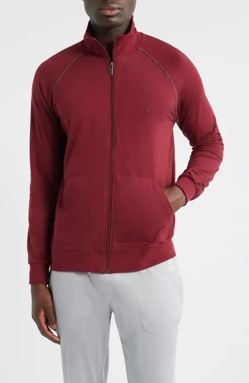 BOSS Stretch Cotton Lounge Jacket - Dark Red