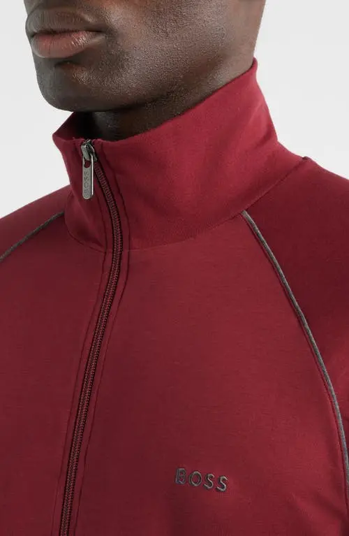 BOSS Stretch Cotton Lounge Jacket - Dark Red