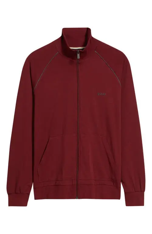 BOSS Stretch Cotton Lounge Jacket - Dark Red