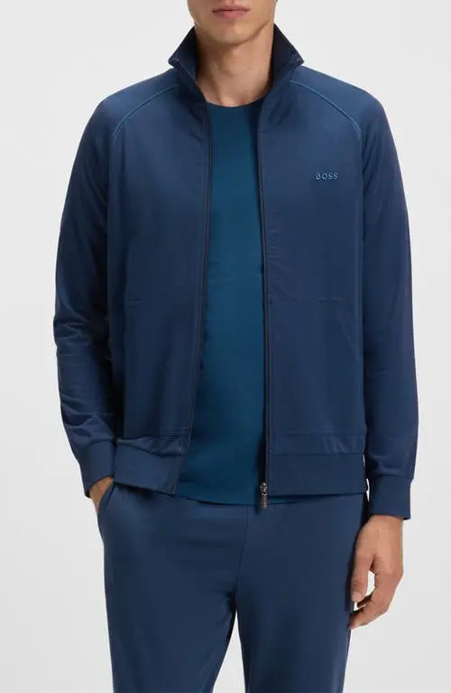 BOSS Stretch Cotton Lounge Jacket - Open Blue