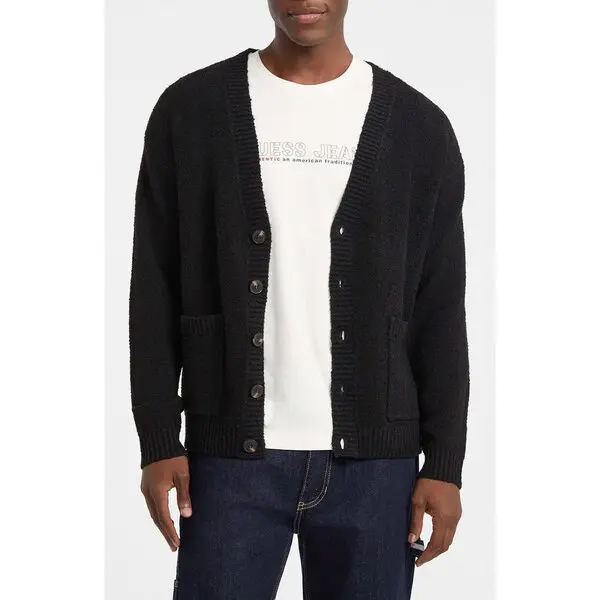 Guess Bouclé V-neck Cardigan - Black