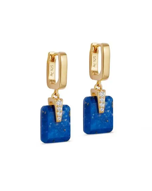 Astley Clarke Gold Vermeil Deco Drop Huggie Earrings - Lapis