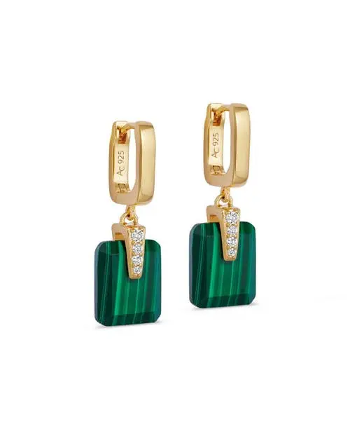 Astley Clarke Gold Vermeil Deco Drop Huggies Earrings - Malachite