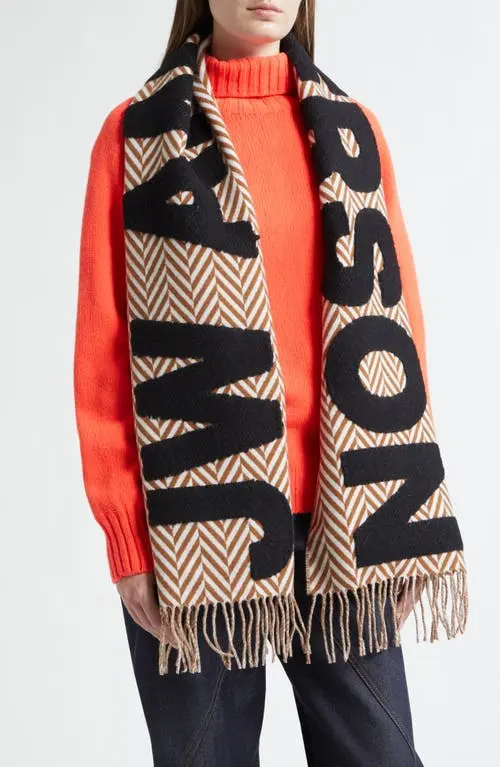 JW Anderson Logo Wool & Alpaca Blend Fringe Scarf - Brown/white