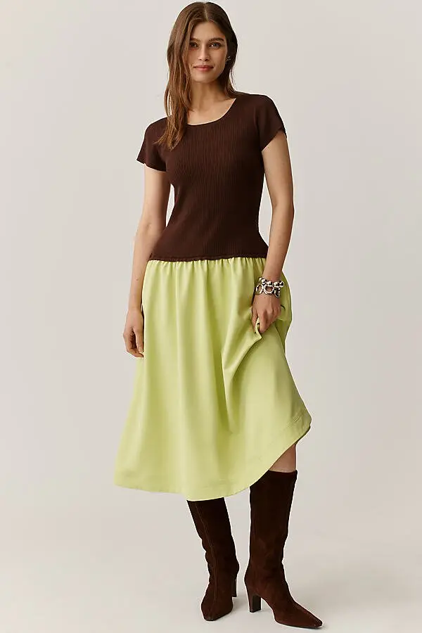 Anthropologie Short-sleeve Twofer Sweater Midi Dress