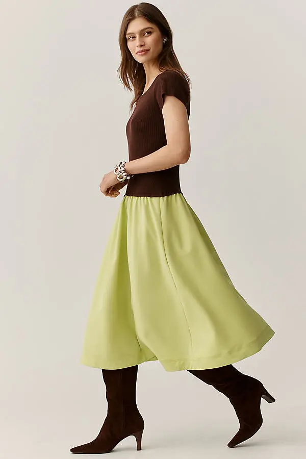 Anthropologie Short-sleeve Twofer Sweater Midi Dress
