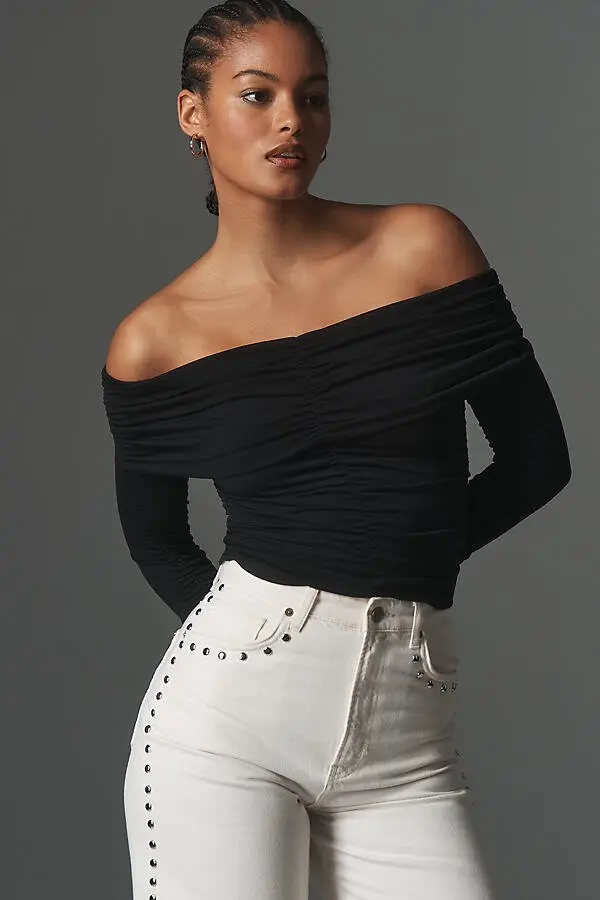 Paige Naya Off-shoulder Long-sleeve Top - Black