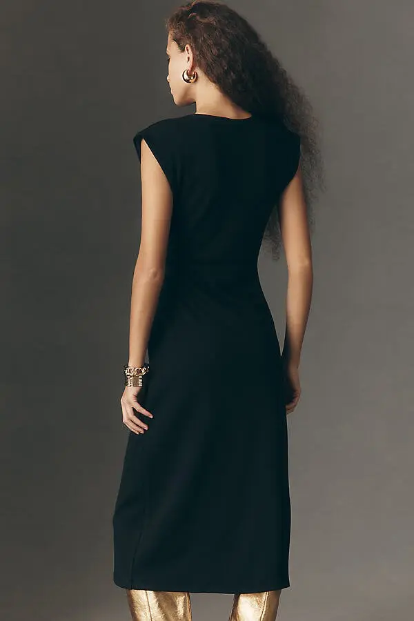 Sleeveless Knit Hardware A-Line Midi Dress by Anthropologie in Black, Size: Small