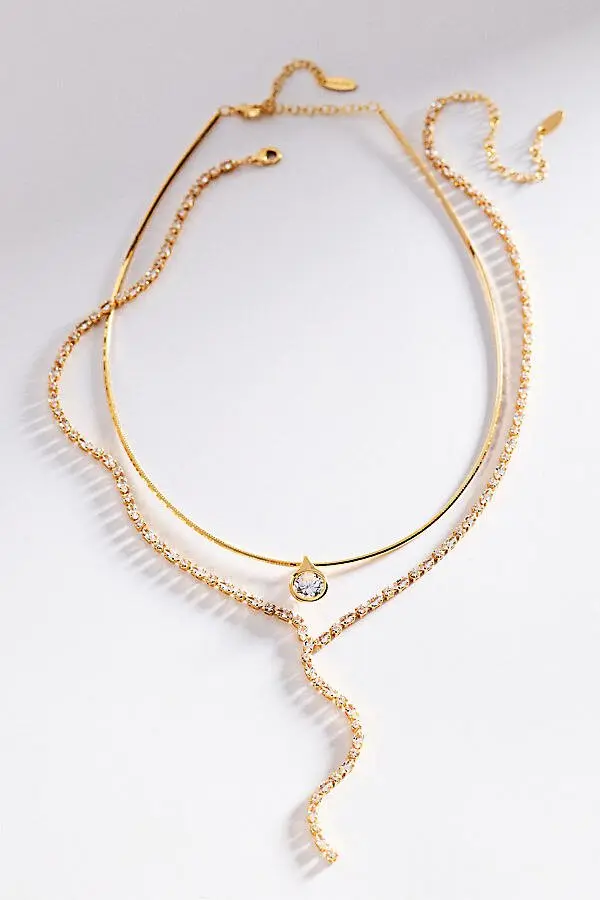 Anthropologie Crystal Layering Necklaces Set