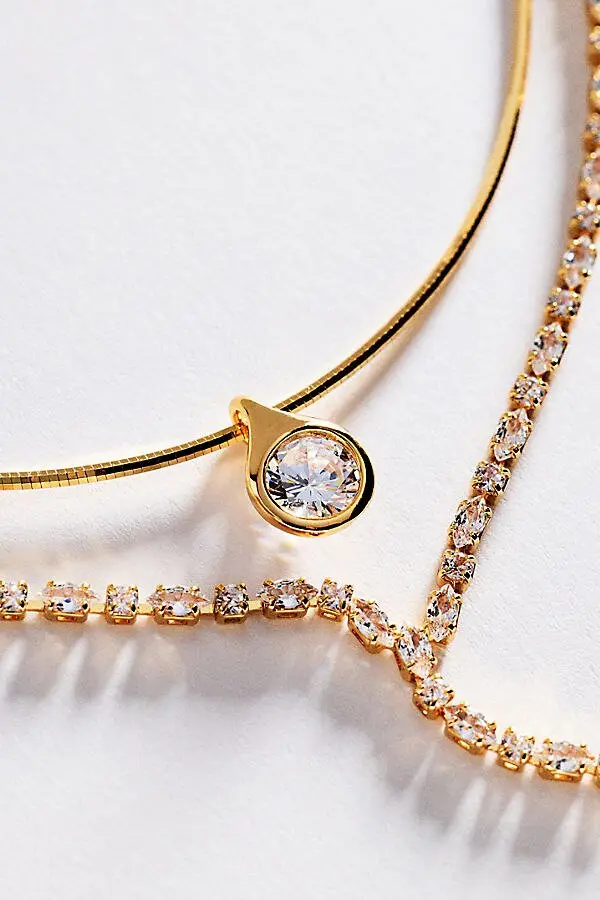 Anthropologie Crystal Layering Necklaces Set
