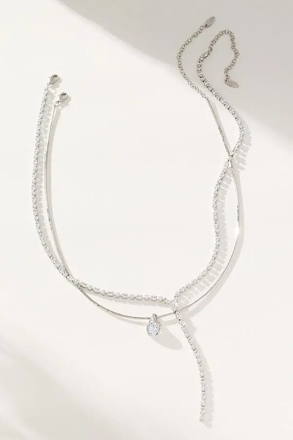 Anthropologie Crystal Layering Necklaces Set Of 2 - Silver