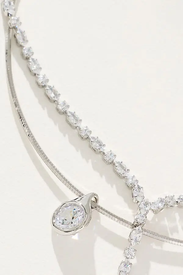 Anthropologie Crystal Layering Necklaces Set Of 2 - Silver