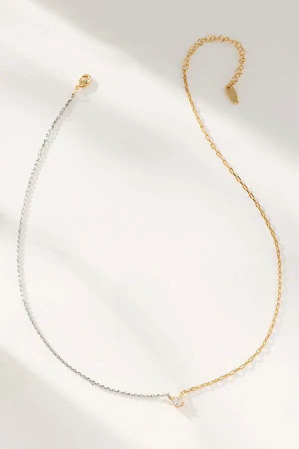 Anthropologie Two-tone Link Necklace - Clear