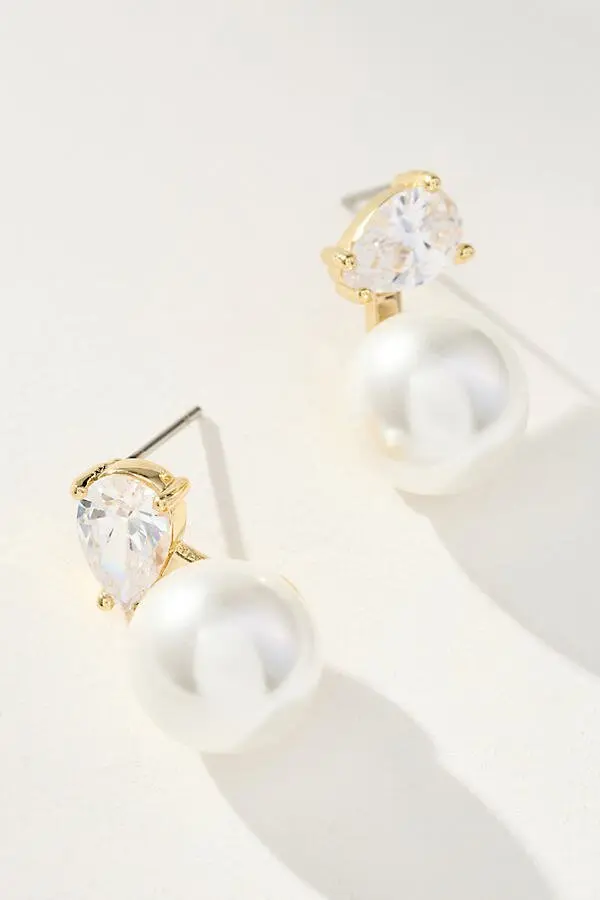 Anthropologie Crystal Drop Earrings - Pearl