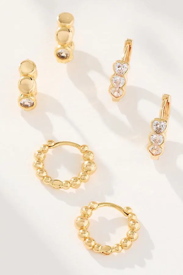 Anthropologie Pearled Crystal Huggie Hoop Earrings - Gold