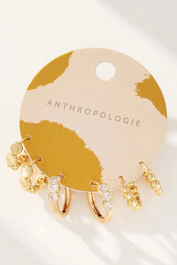 Anthropologie Pearled Crystal Huggie Hoop Earrings