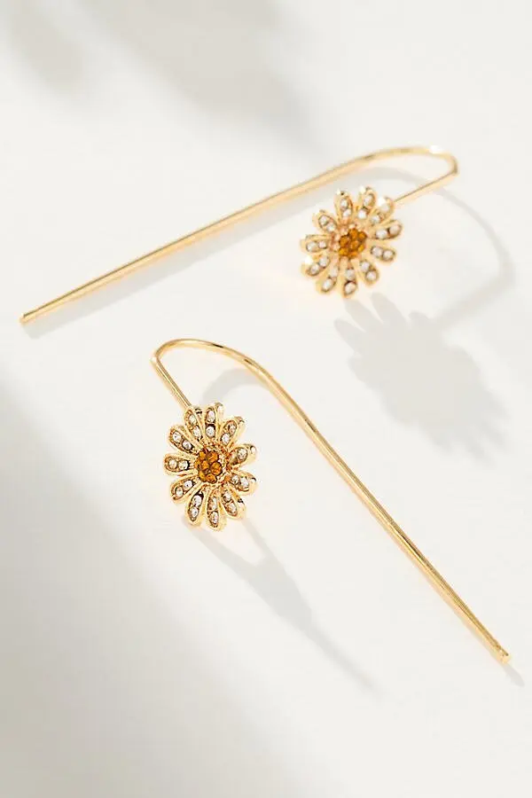Anthropologie Crystal Petal Threader Earrings - Gold & Silver