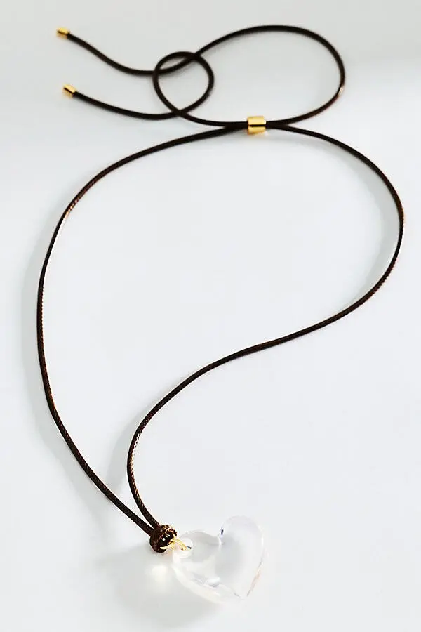 Anthropologie Heart Cord Pendant Necklace - Brown