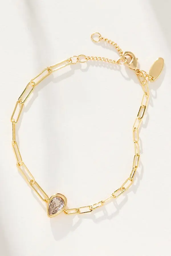 Anthropologie Delicate Linked Crystal Bracelet - Gold