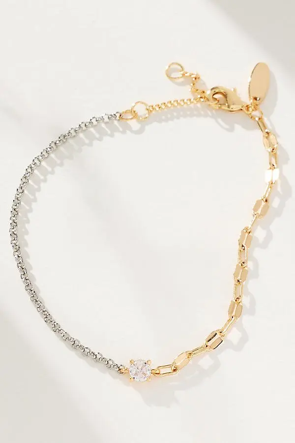 Anthropologie Delicate Crystal Link Bracelet - Gold & Silver