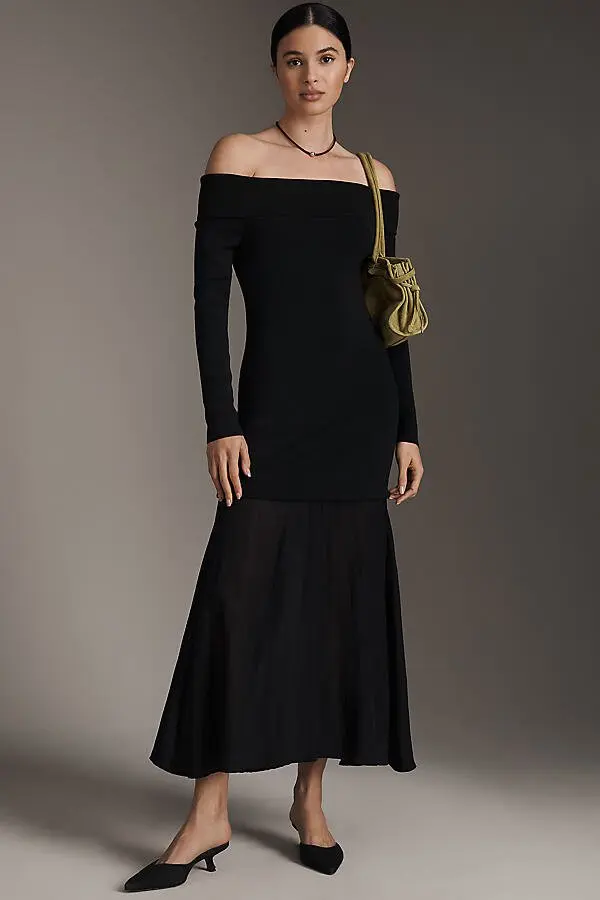 Astr The Label Lydia Off-shoulder Midi Dress - Black