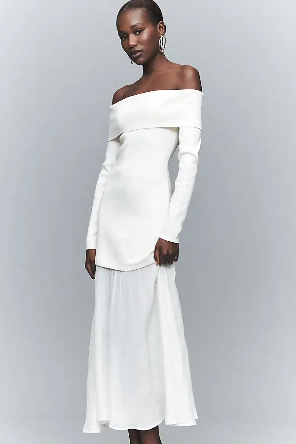 Astr The Label Lydia Off-shoulder Long-sleeve Midi Dress - Cream