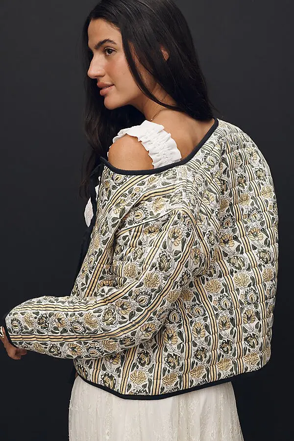 SZ BLOCKPRINTS Quilted Tie-front Jacket