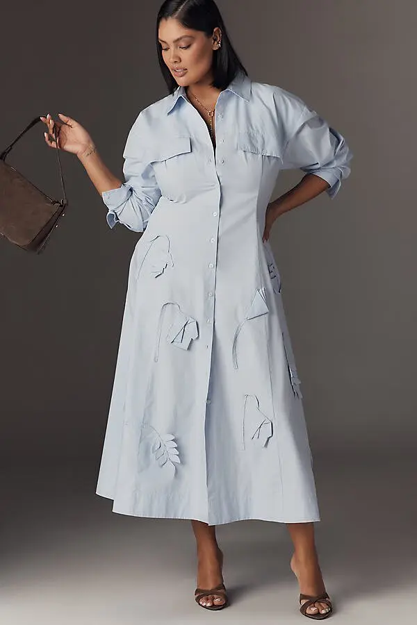 Maeve 3d Floral A-line Shirt Dress - Light Blue