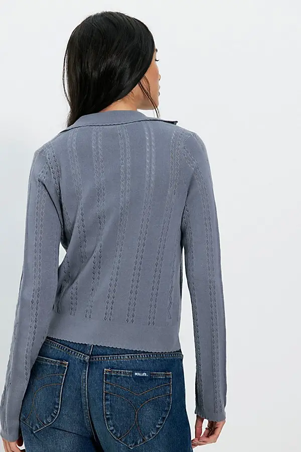 Free People Madi Pointelle Knit Polo - Nimbus