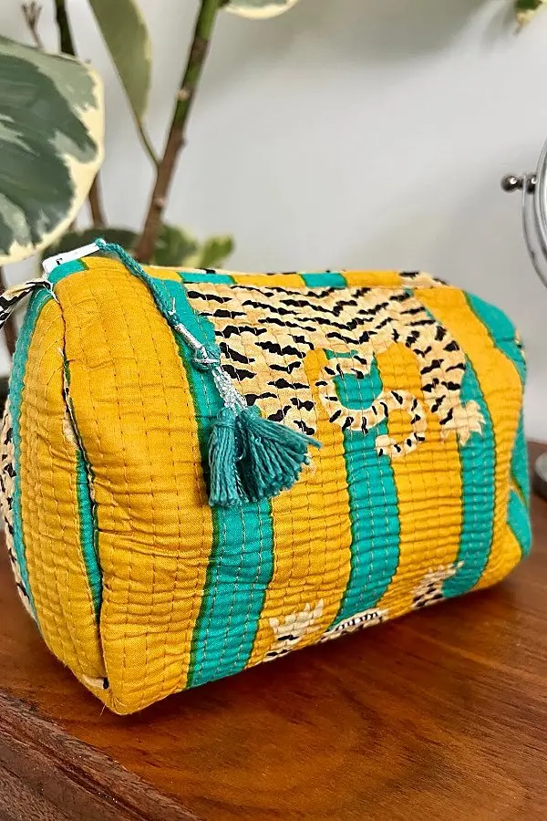 BE DEVA Tigers Printed Cosmetic Bag - Yellow Motif