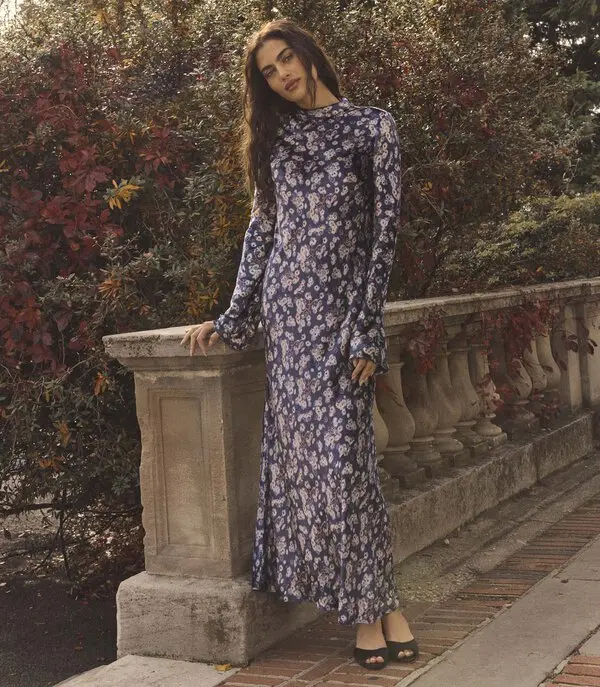 DÔEN Mauricia Floral Print Velvet Maxi Dress