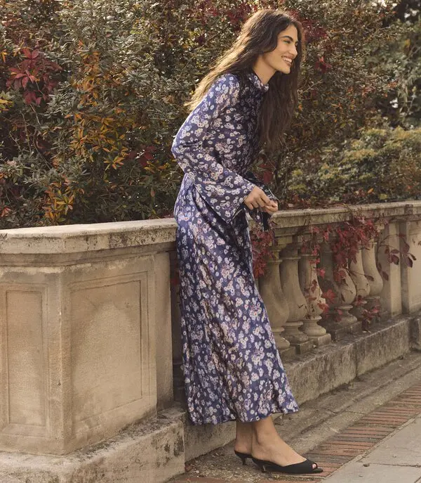 DÔEN Mauricia Floral Print Velvet Maxi Dress
