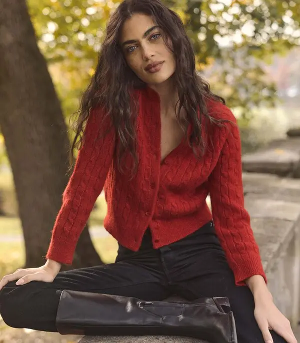 DÔEN Penrose Cable Knit Cardigan - Cerise