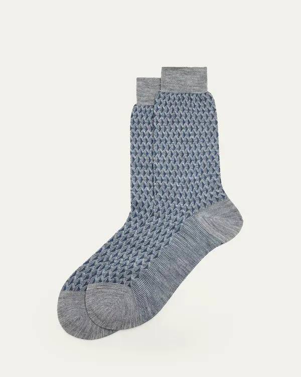 BRESCIANI Geometric Cotton-stretch Mid-calf Socks - Mid Grey