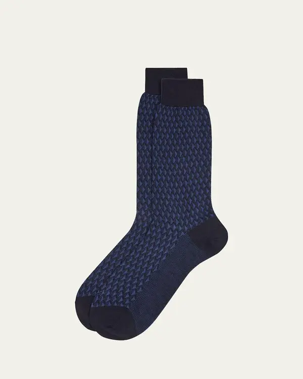 BRESCIANI Geometric Cotton-stretch Mid-calf Socks - Navy