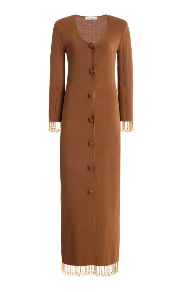 BY MALENE BIRGER Serafina Longline Cardigan With Tonal Beaded Fringes - Brown