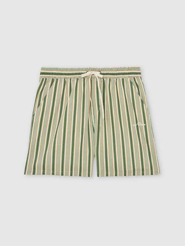 LES DEUX Striped Swim Shorts - Green Stripe