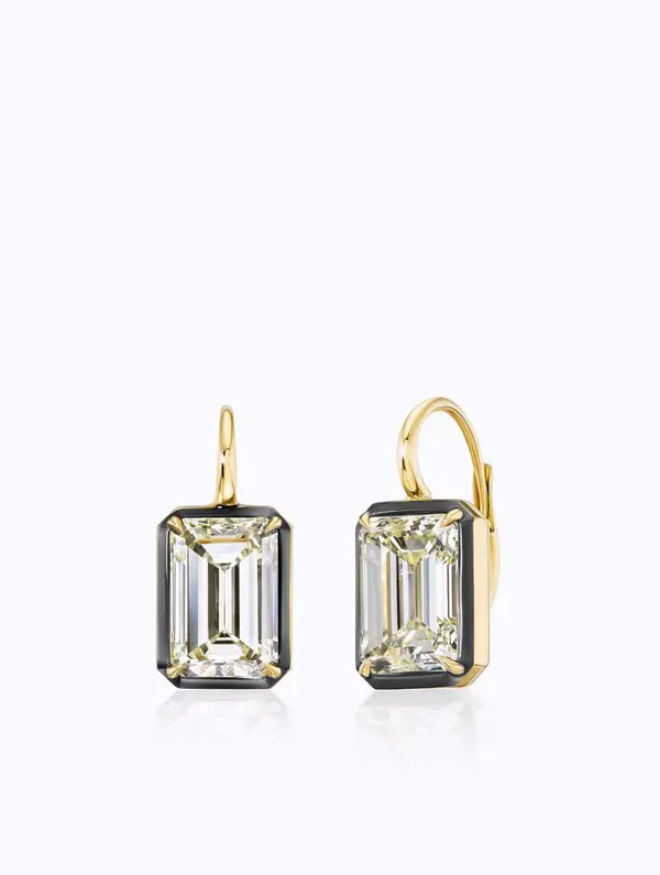 BRIONY RAYMOND Shadow Emerald Cut Diamond Drop Earrings - 18 Karat Yellow Gold