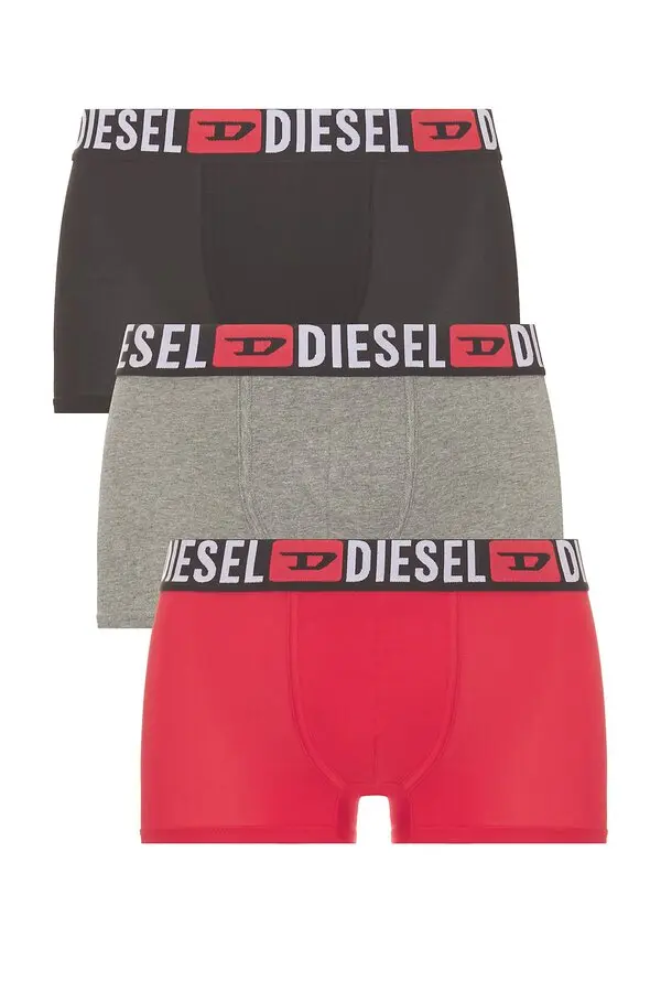 DIESEL Three-pack Of All Over Logo Waist Boxers In Black - Black  Red  & Grey