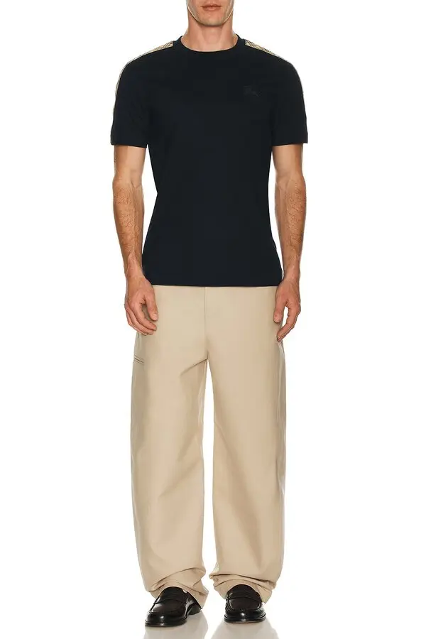 Burberry Check Sleeve Tee - Navy