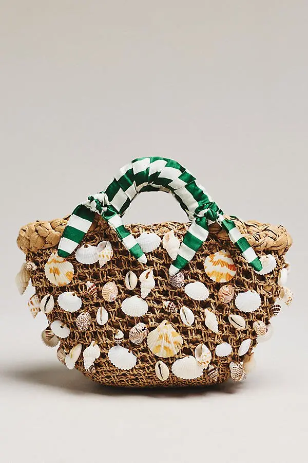 SIMONMILLER Shelly Raffia Tote Bag - Natural/green Stripe