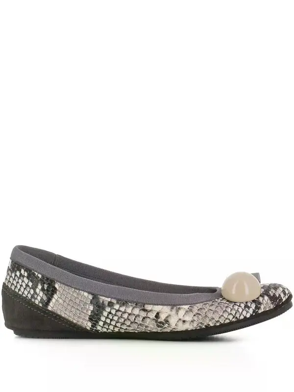 DOVE NUOTANO GLI SQUALI Snake-print Appliqué Ballet Flats - Grey