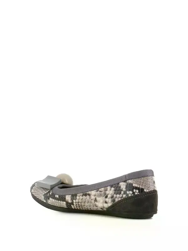 DOVE NUOTANO GLI SQUALI Snake-print Appliqué Ballet Flats - Grey